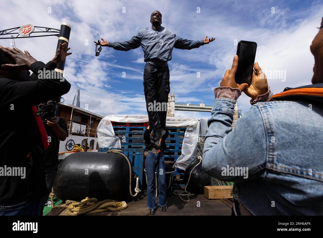 EDITORIAL USE ONLY Magician Richard Essien, also known as Magical Bones, appears to levitate ...