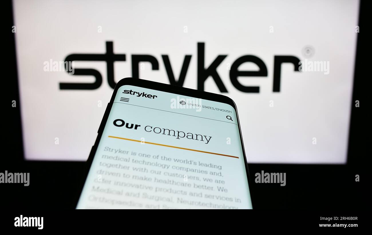 Mobile phone with website of US medical technology company Stryker ...