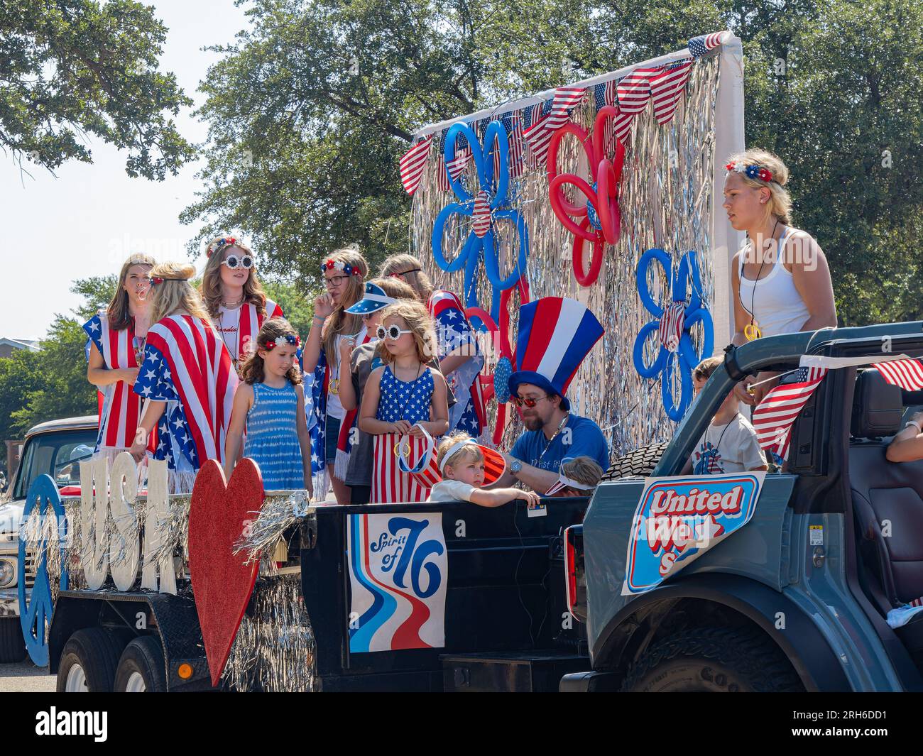 Texas, JUL 4 2023 - Sunny view of a July 4th community parade in Dallas ...