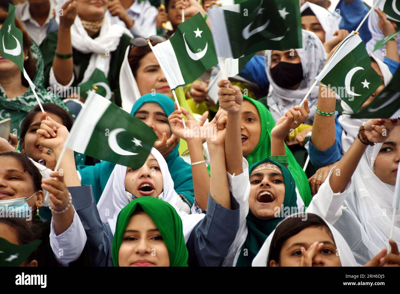 Karachi. 14th Aug, 2023. People attend a ceremony at the mausoleum of ...