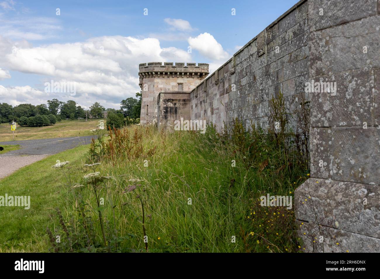 View along the perimeter wall at Lowther Castle. Westmorland Stock ...
