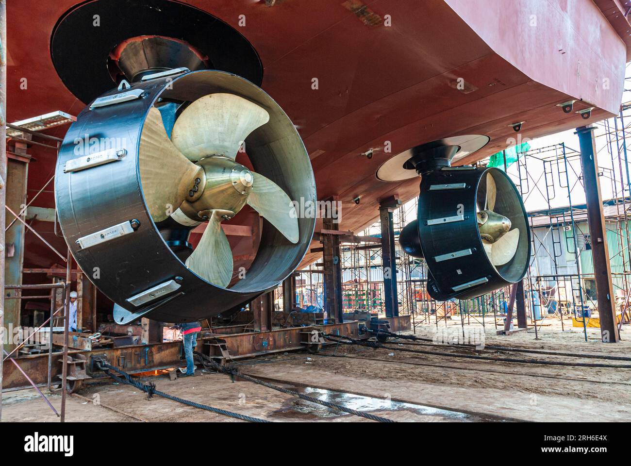 The Azimuth Schottel Stern thrusters on a Diving Support Ship during ...