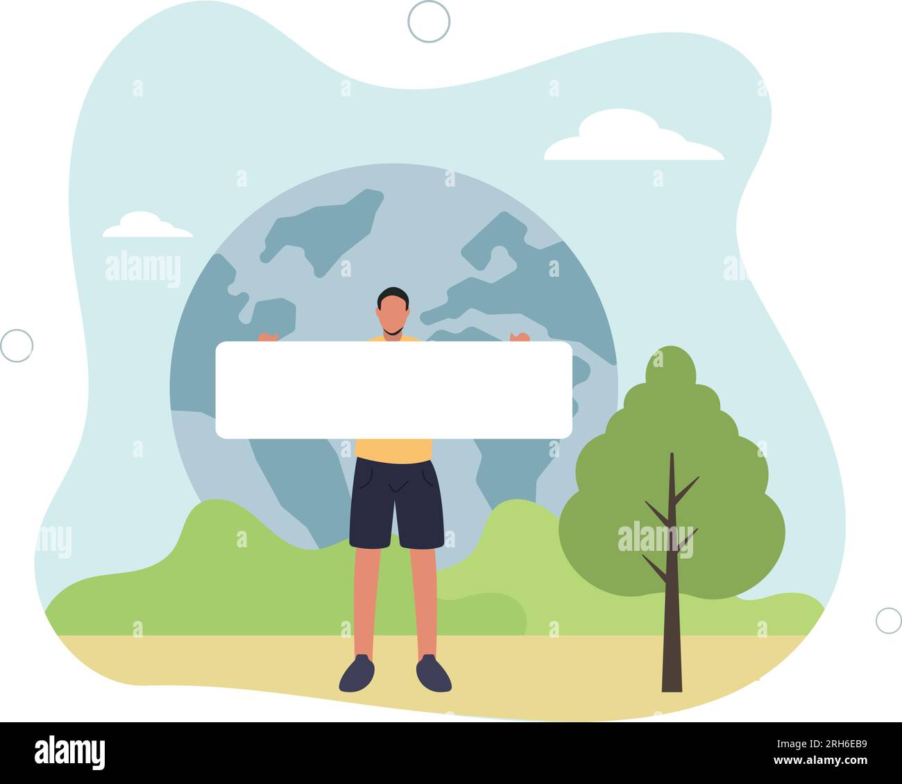 volunteer with save planet banner.around pure nature.flat vector ...
