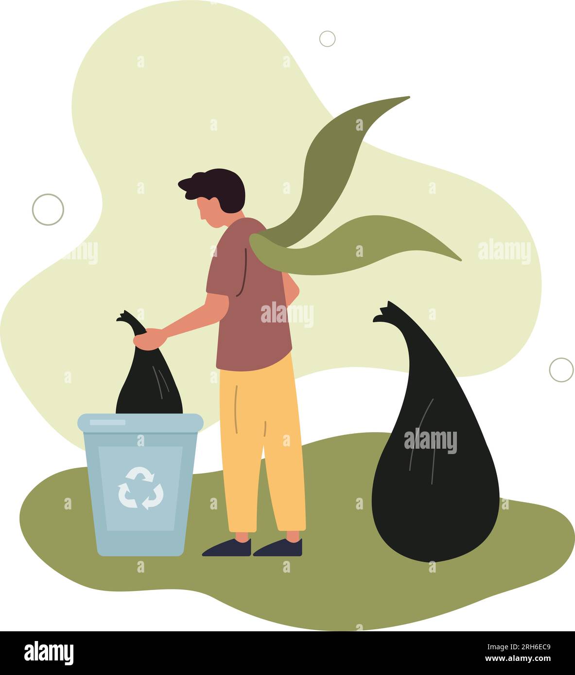 collecting litter picking plastic waste raking garbage, eco voluntary activist..flat vector ...