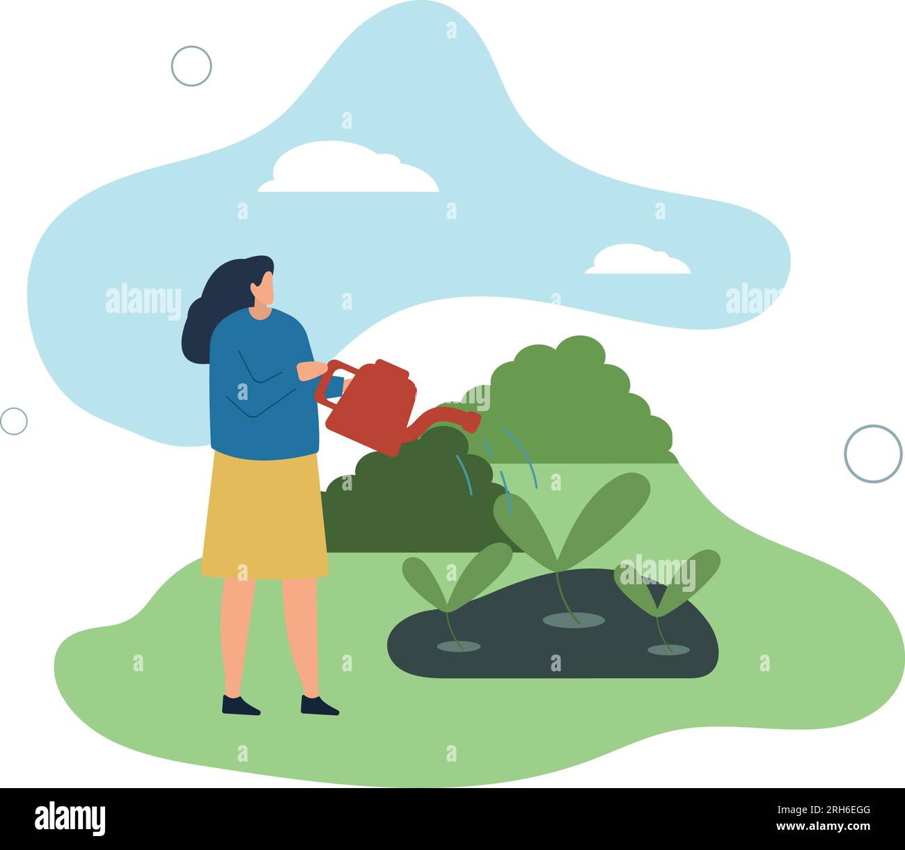 People gardening. Cartoon character working with farmer tools ...