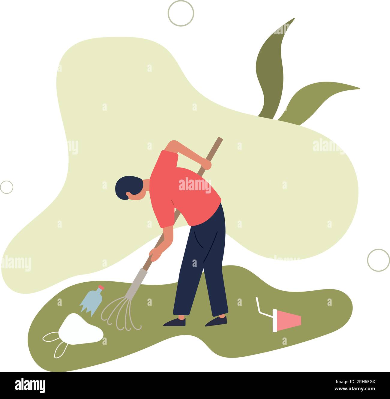 collecting litter picking plastic waste raking garbage, eco voluntary ...