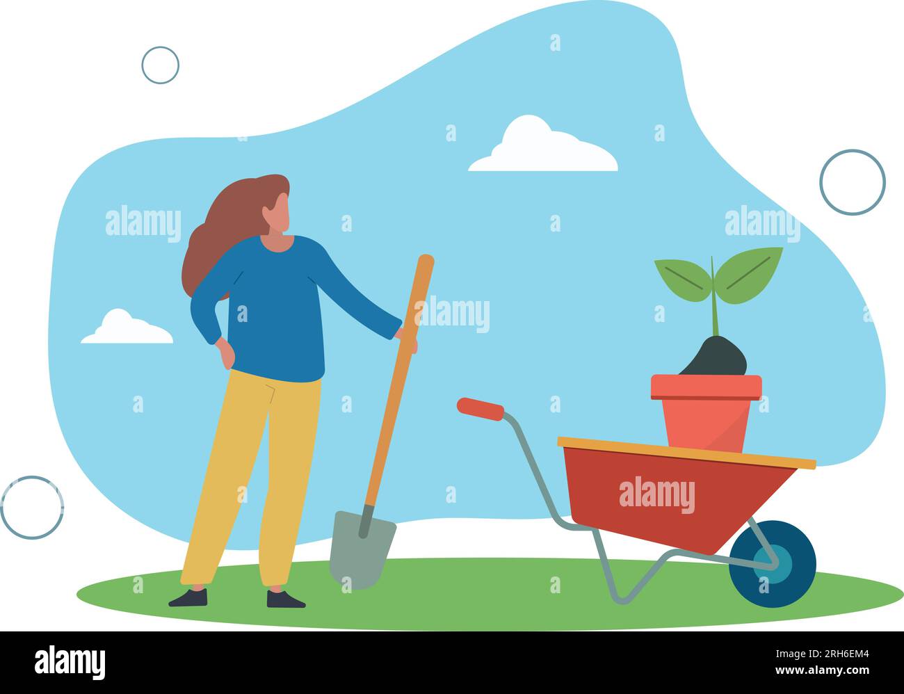 People gardening. Cartoon character working with farmer tools .woman ...