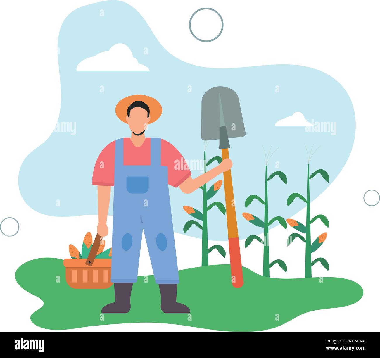 Cartoon character working with farmer tools .harvesting corn.flat ...