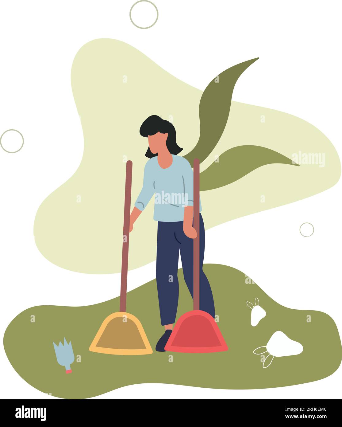 collecting litter picking plastic waste raking garbage, eco voluntary ...