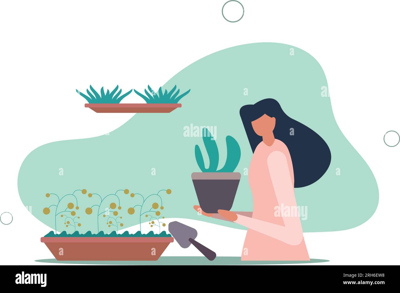 Gardening and planting.Character taking care of plants.cultivation of ...