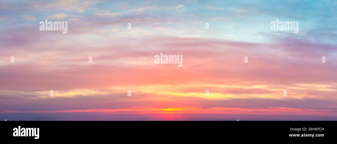 Real amazing panoramic sunrise sundown sunset sky with gentle colorful ...