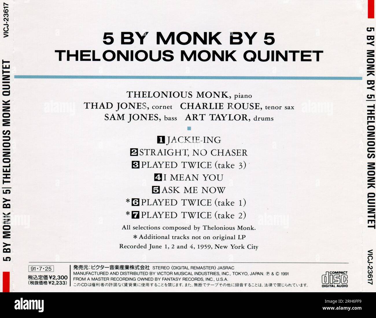 CD: Thelonious Monk Quintet – 5 By Monk By 5. (VICJ-23617), Released ...