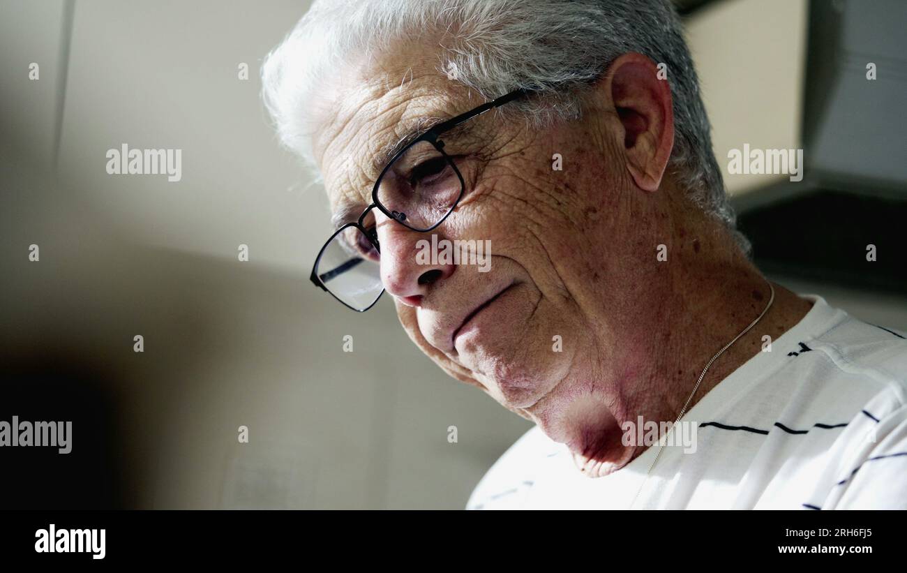 One depressed senior man closing eyes feeling regret and sorrow. Sad ...