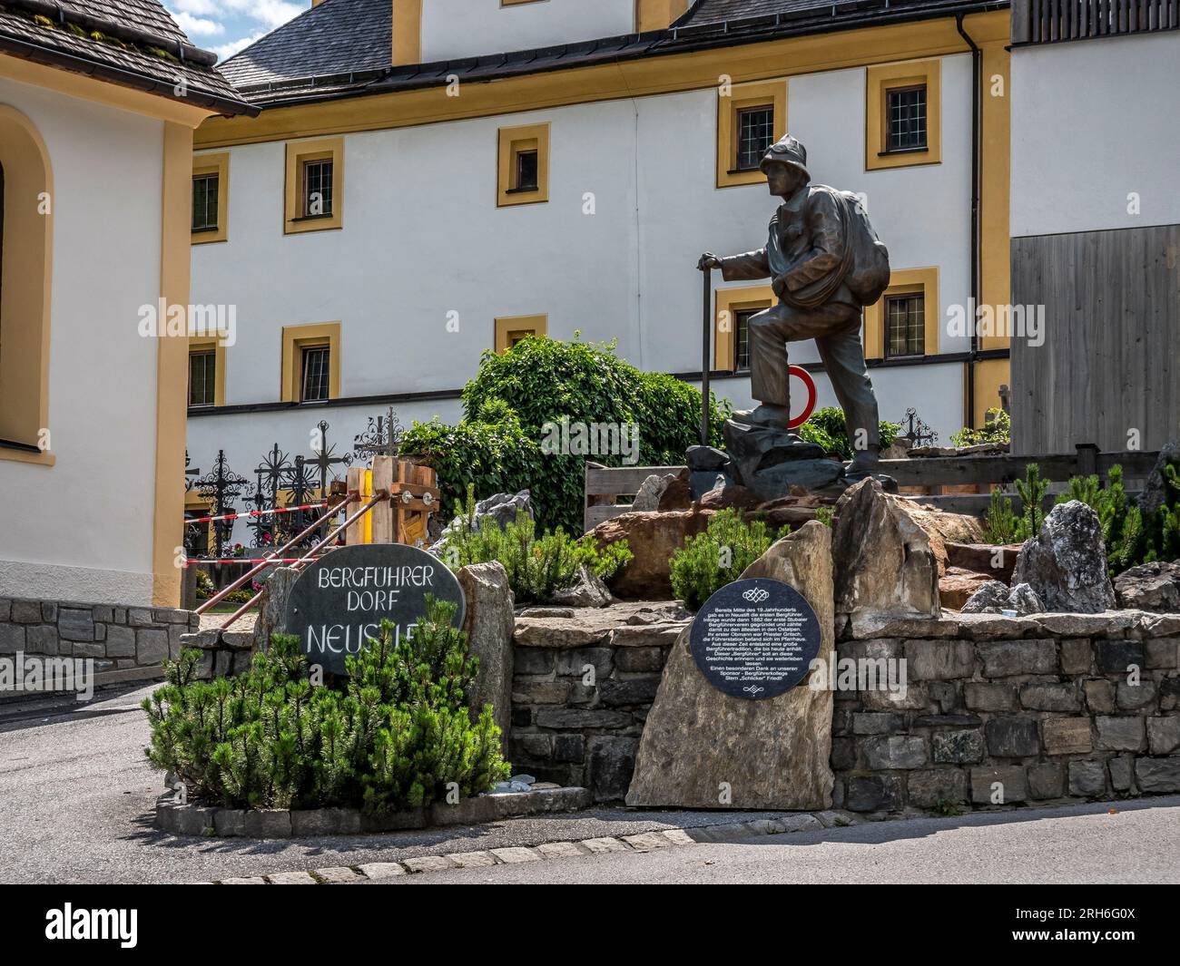 Street scene at the mountain guides office in Neustift, the principle ...
