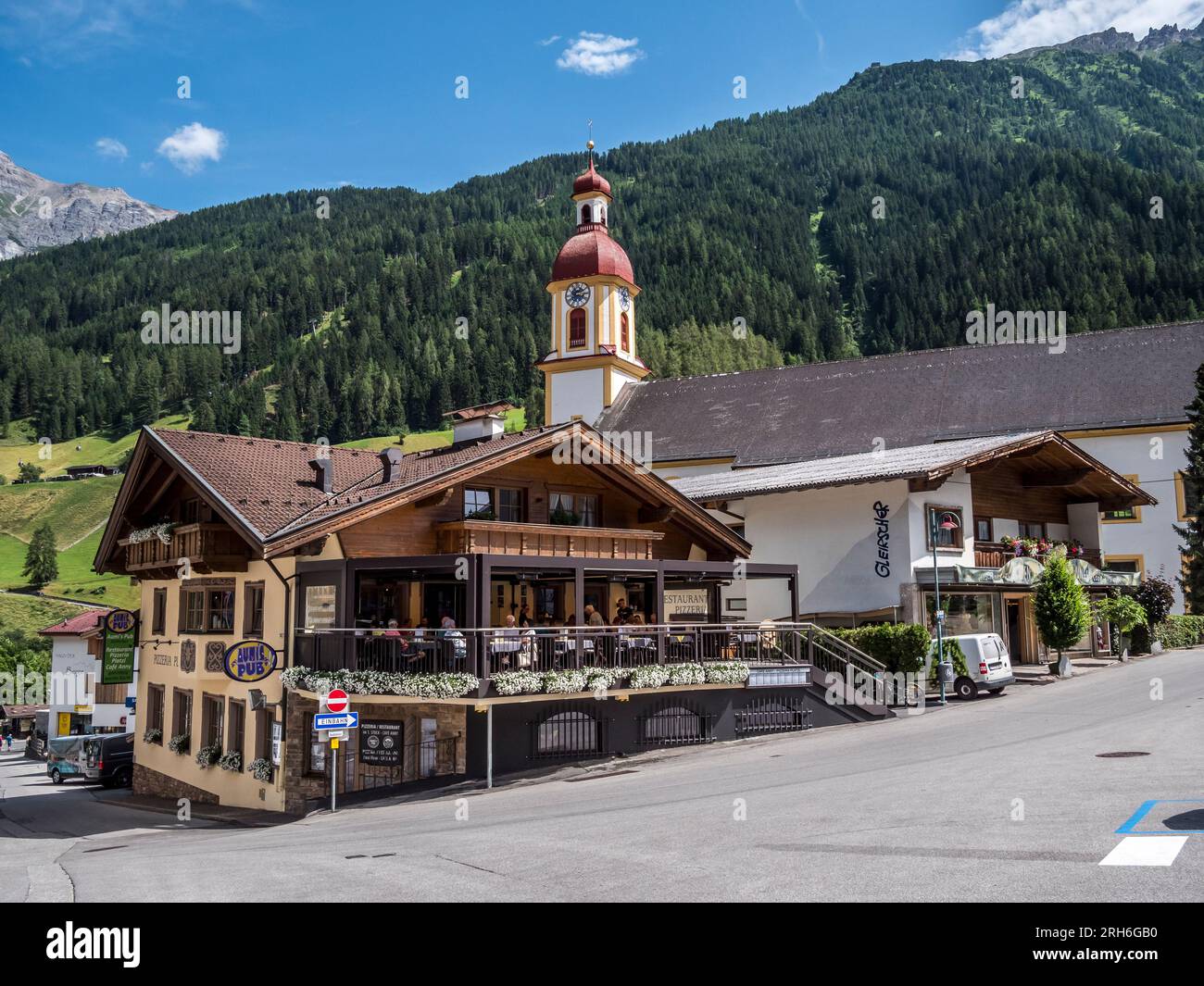 Street scene in the village square of Neustift, principle village and ...