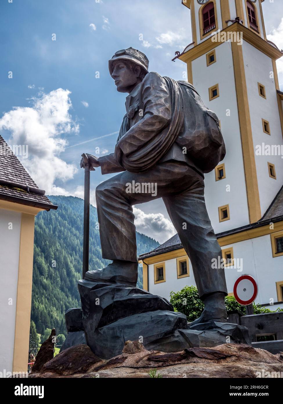 Street scene at the mountain guides office in Neustift, the principle ...