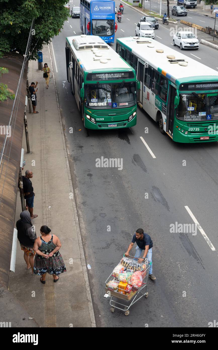 Salvador, Bahia, Brazil - August 11, 2023: Bus is seen arriving at the ...
