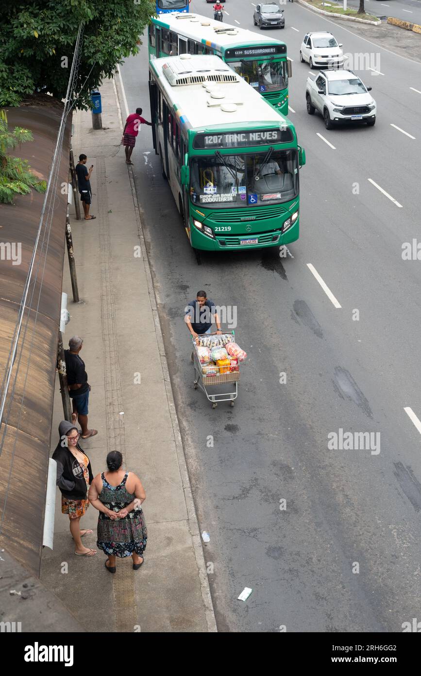 Salvador, Bahia, Brazil - August 11, 2023: Bus is seen arriving at the ...
