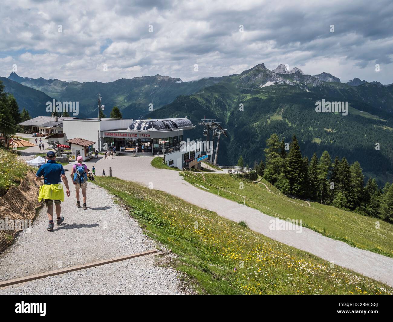 Panoramic image looking towards the Kalkkogel mountains of the Stubai ...