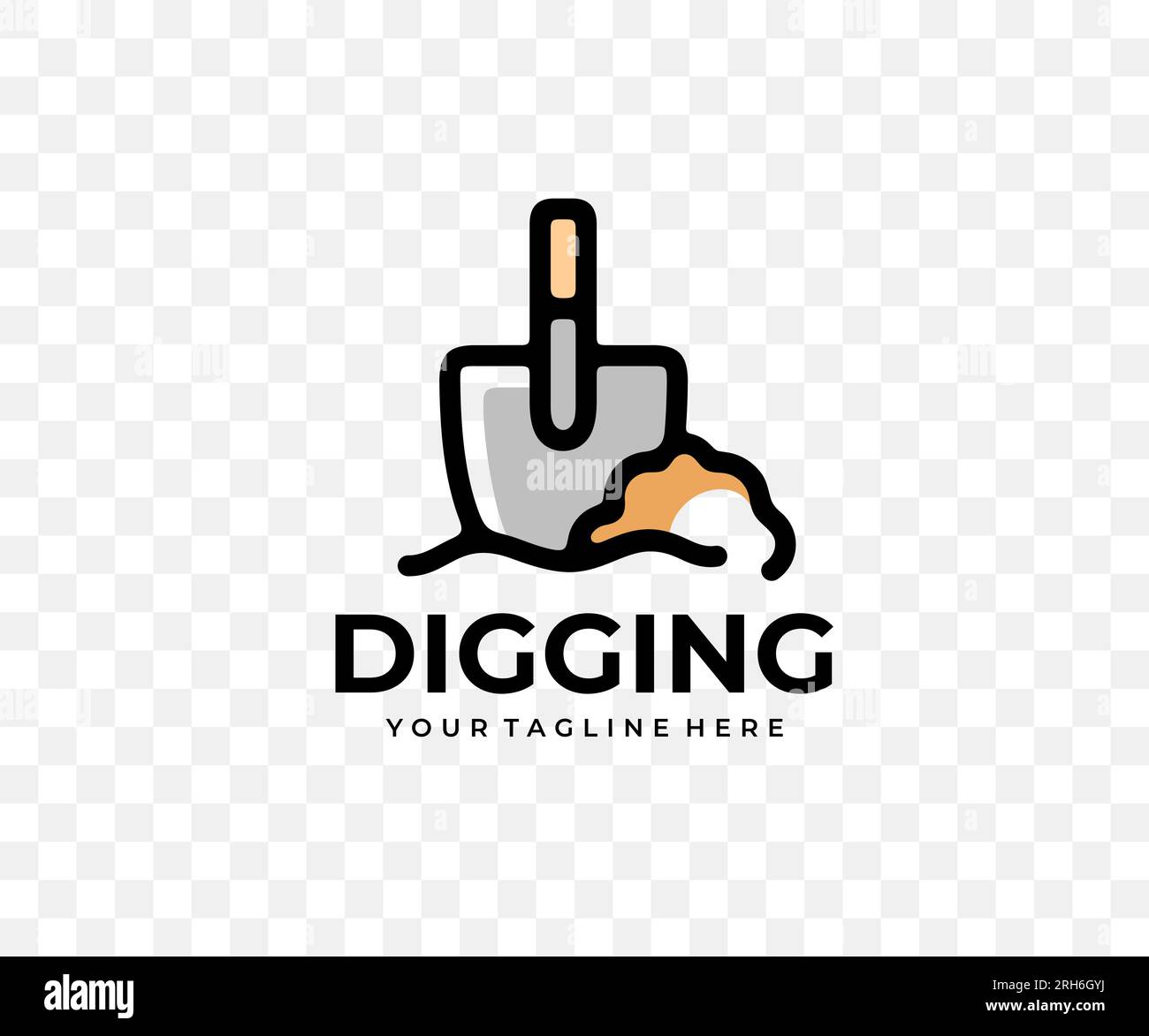 Digging, shovel, ground, land work and agriculture, colored graphic ...