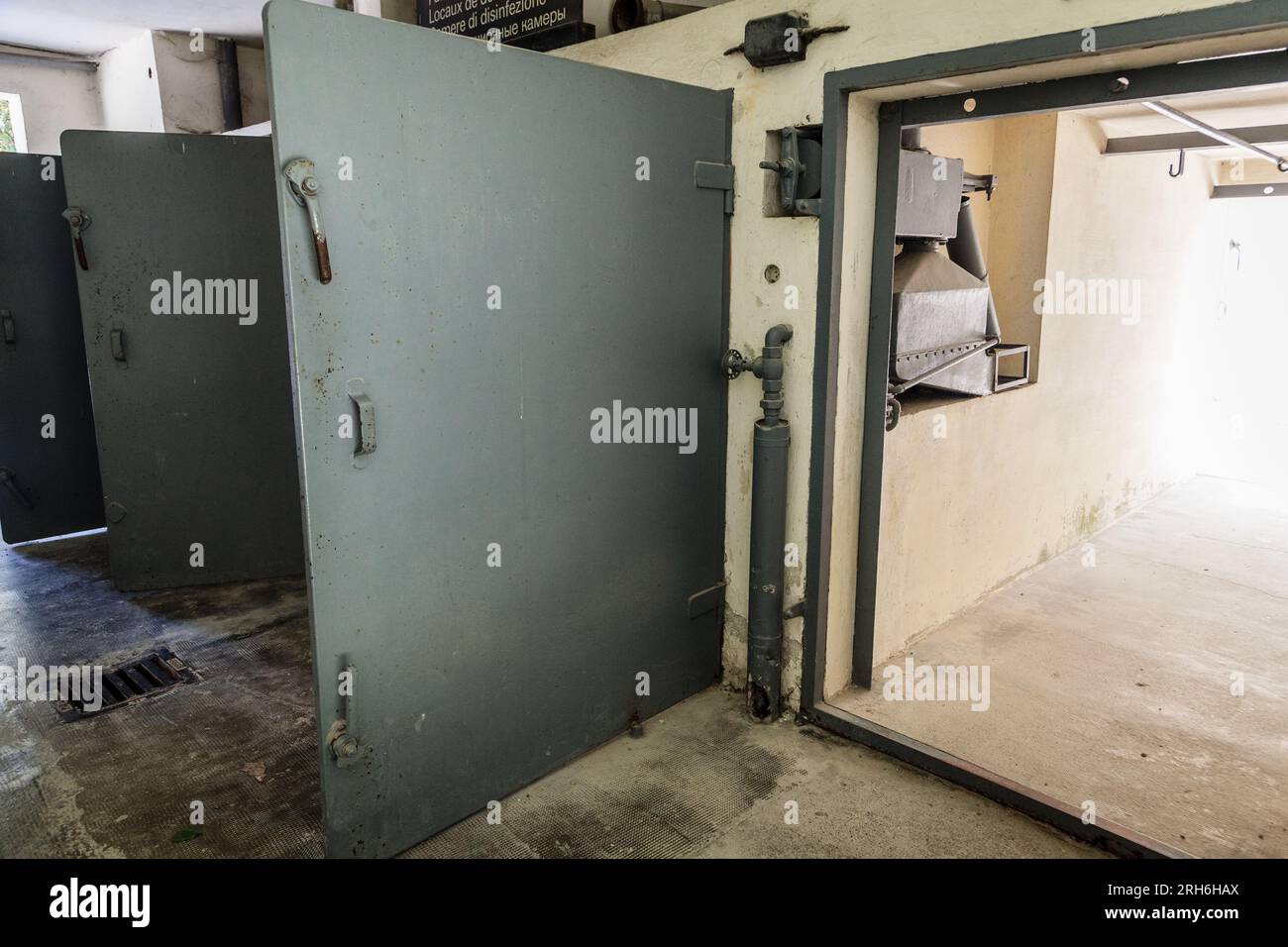 Dachau, Germany, September 30, 2015: Entrance to the disinfection ...