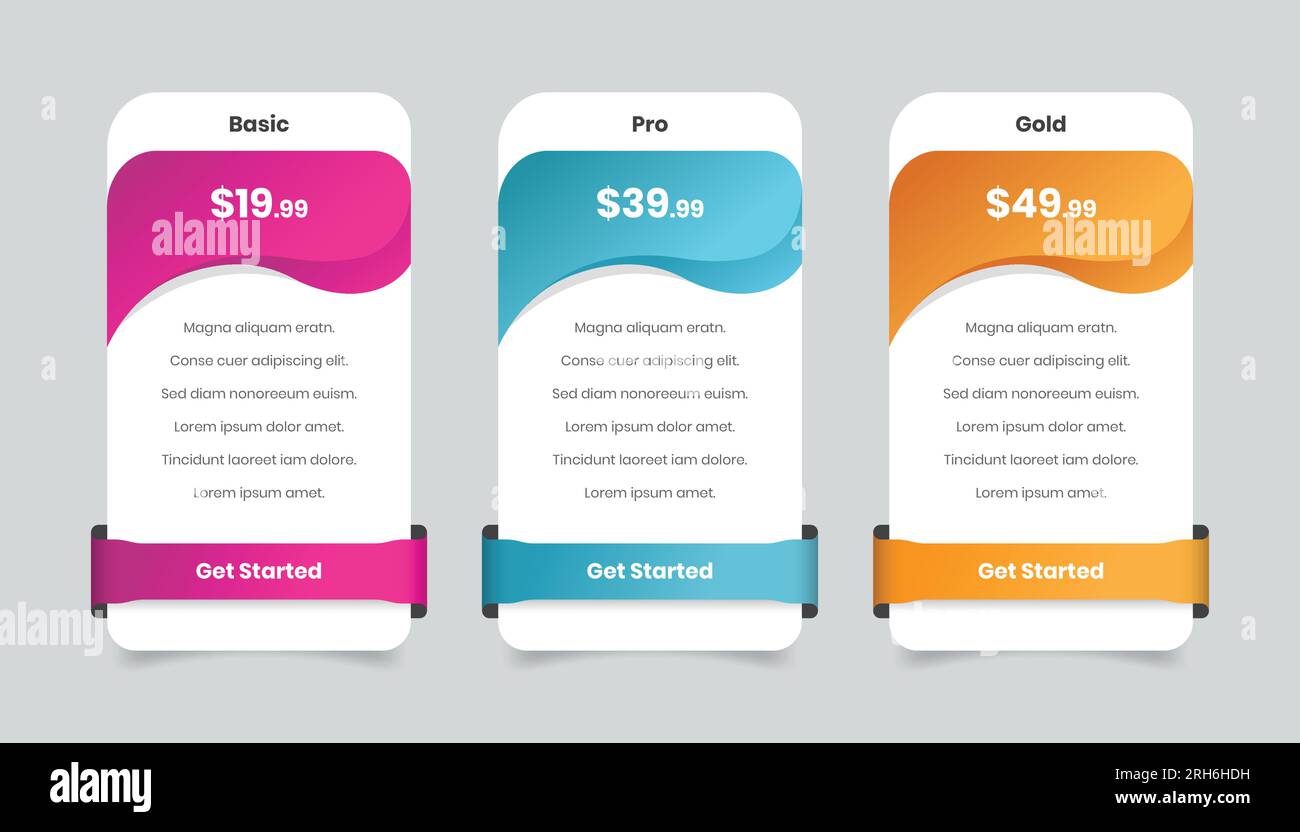 Abstract Gradient Pricing Comparison Table Web And Mobile App Ui Element Stock Vector Image