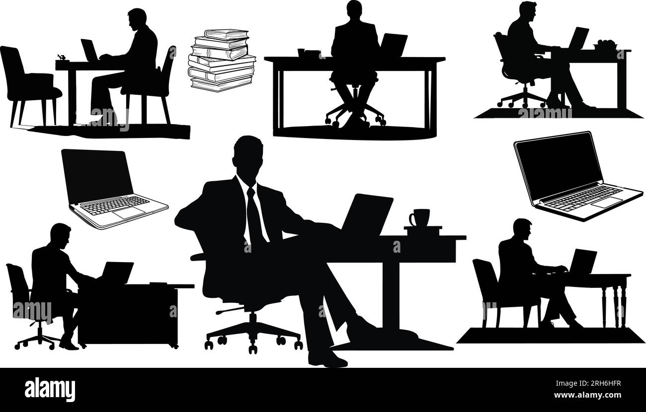 Silhouettes Sitting At Computer
