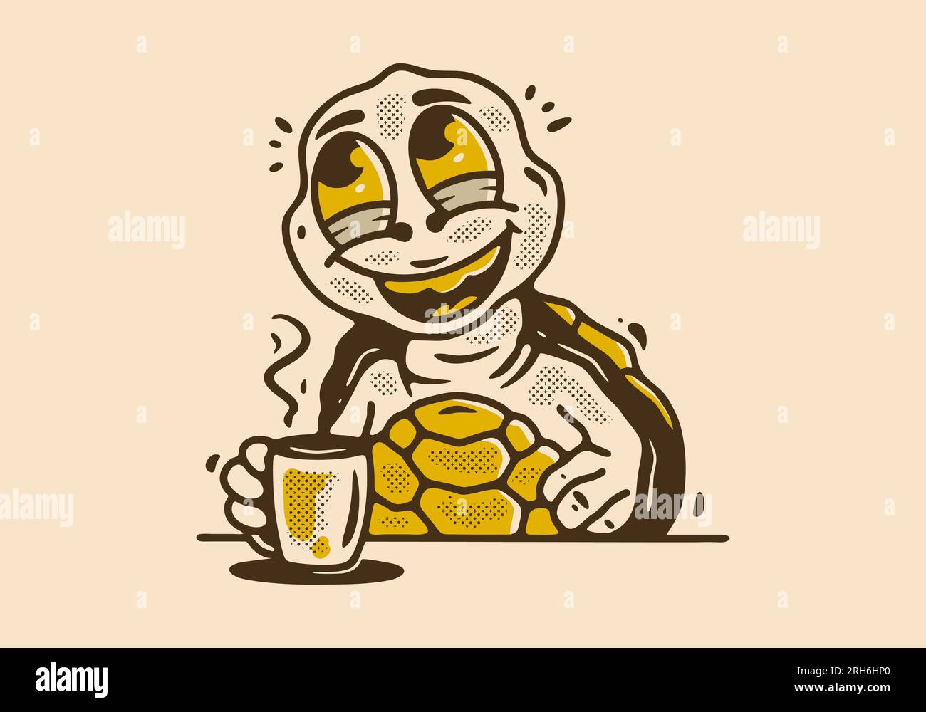 mascot character illustration of turtle drink a coffee while ...