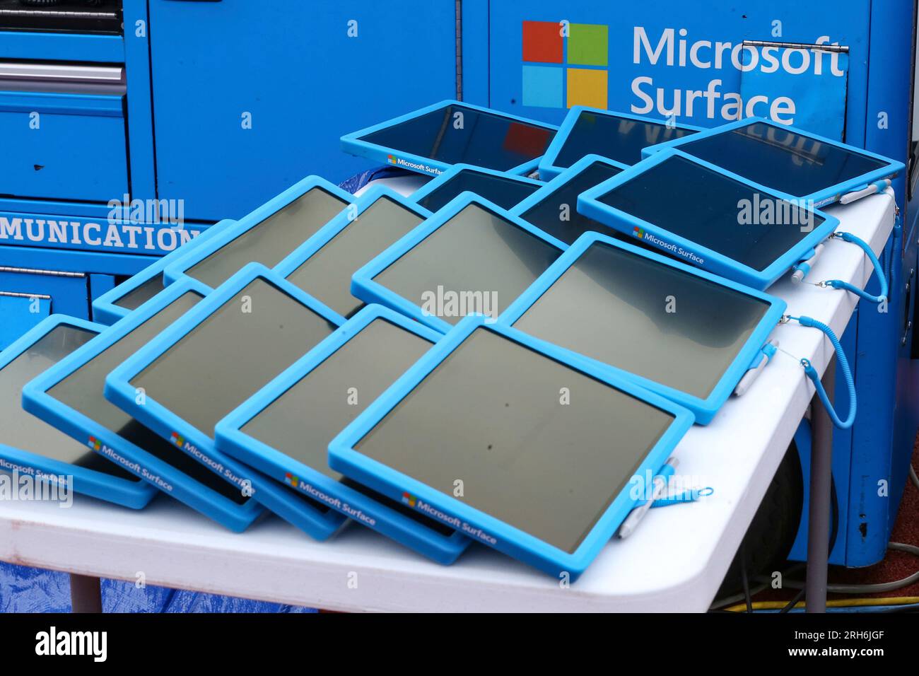 Microsoft Surface tablets await distribution before an NFL pre-season ...