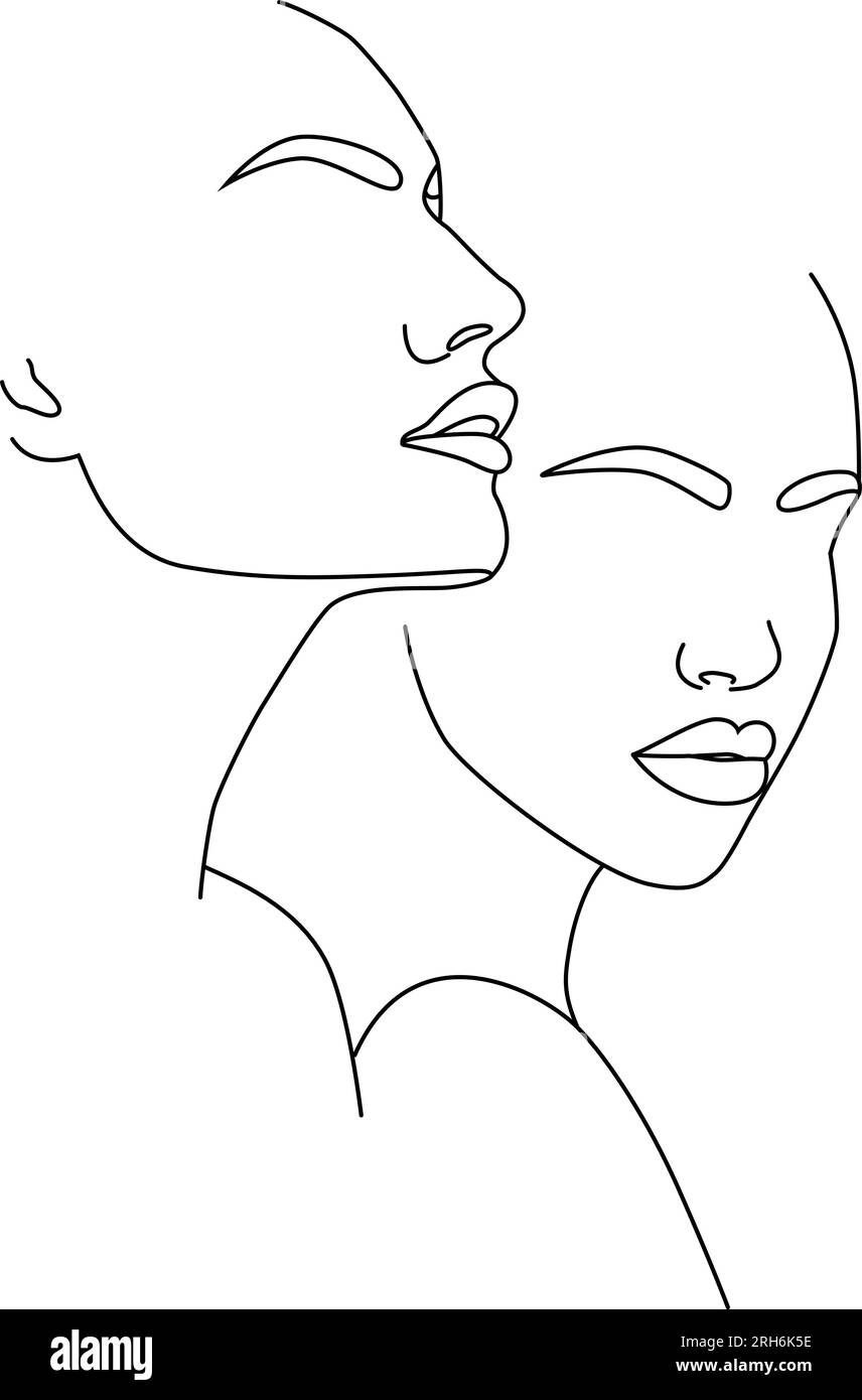 Portrait along the lines. Abstract artistic drawing of a female face ...