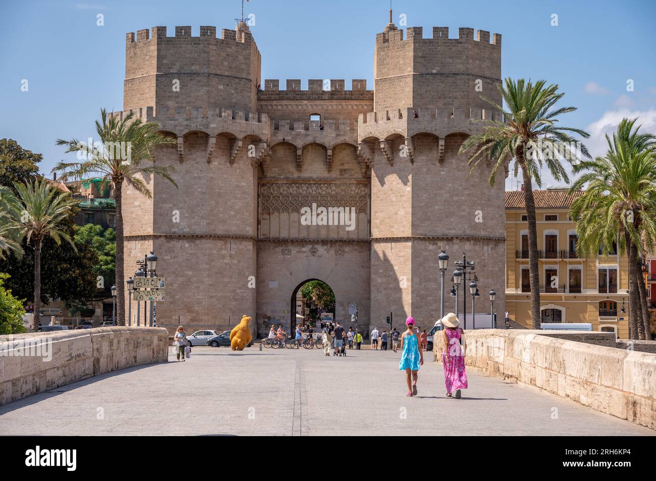 Valencia, Spain - July 25, 2023: The ancient city wall gate on the edge ...