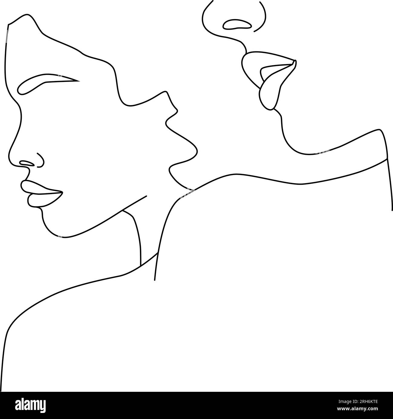 Abstract minimal female portrait. Minimalist continuous linear sketch ...