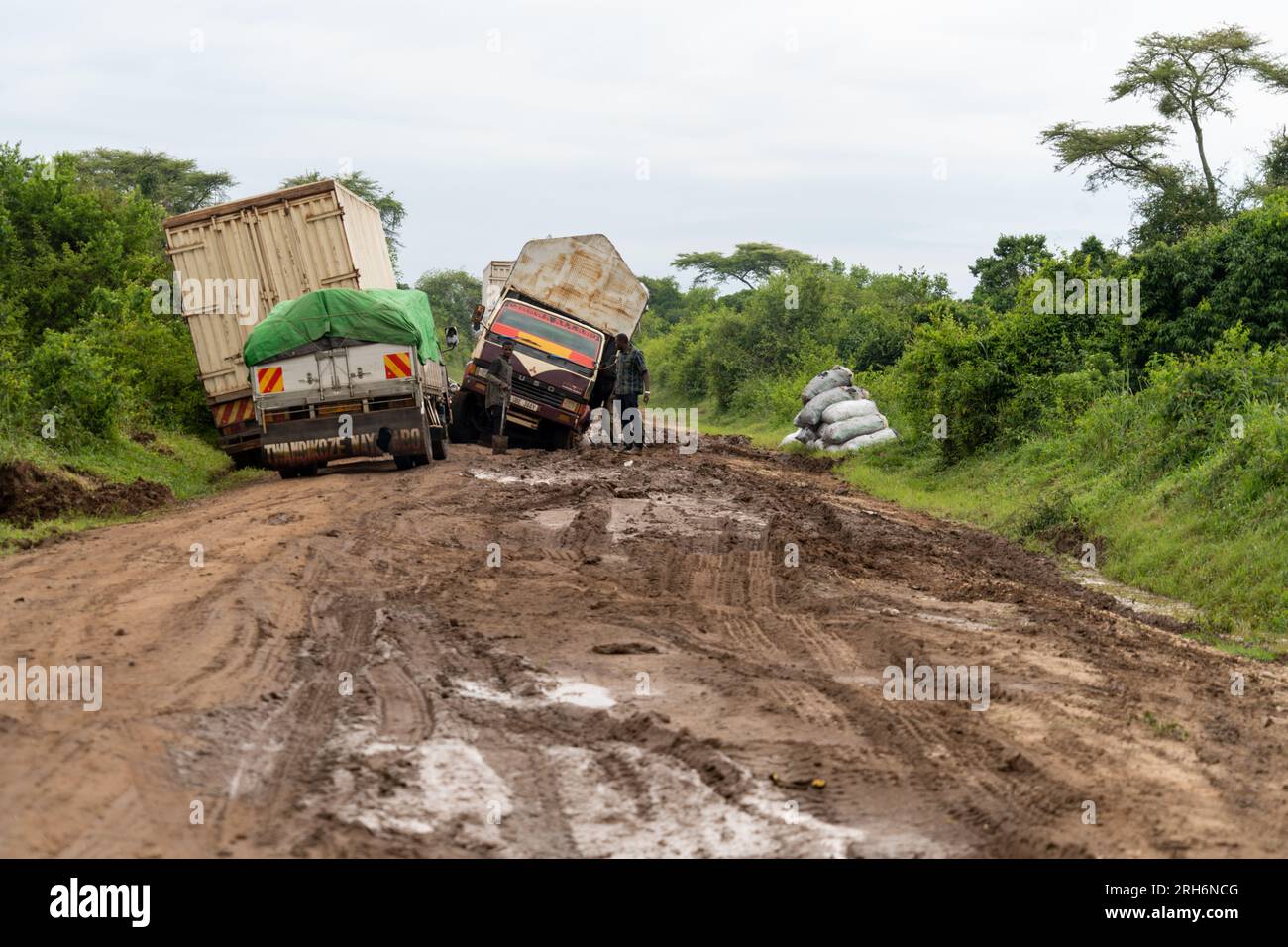 Uganda, Africa - March 24, 2023: Accident scene of a large semi trucks ...