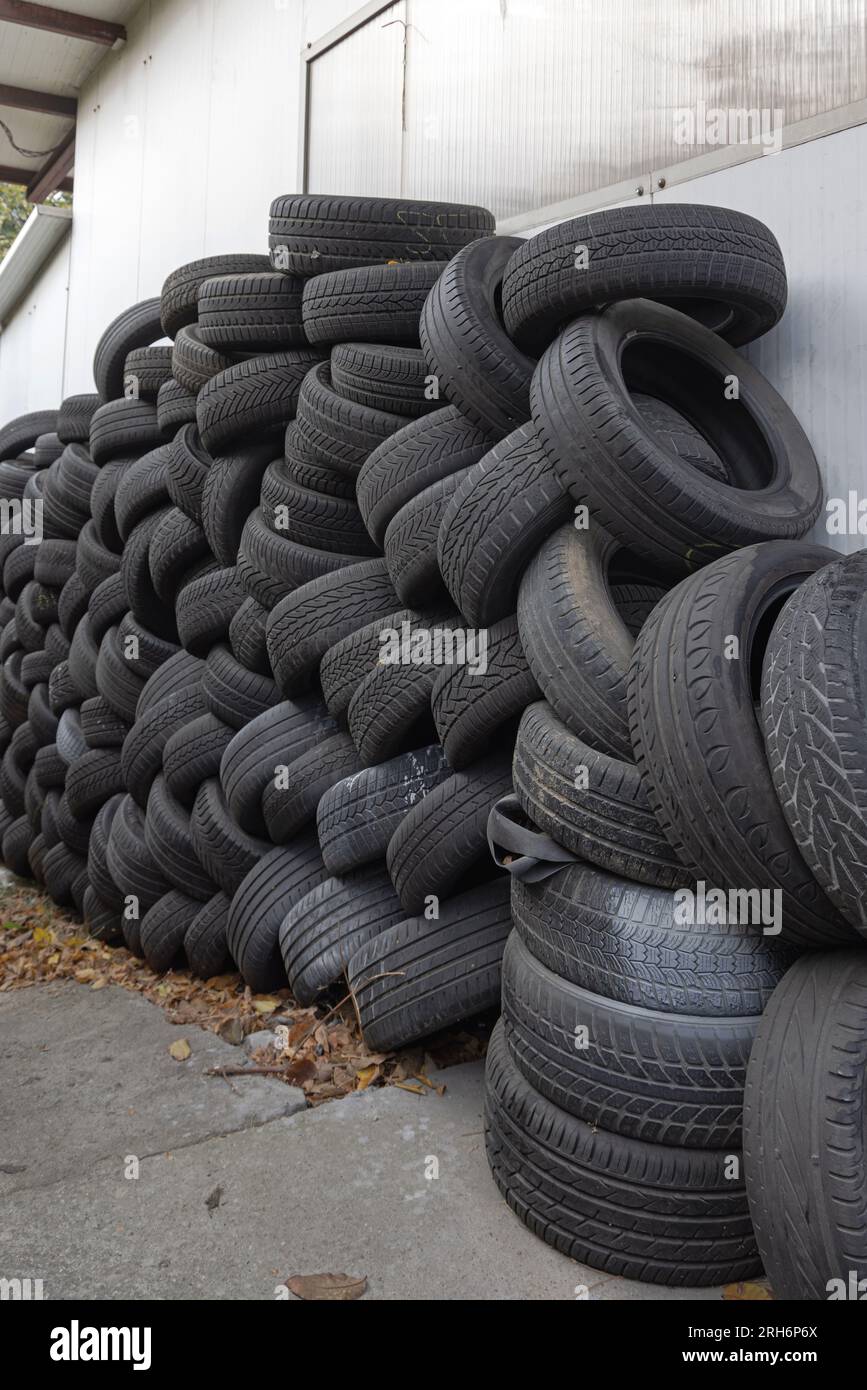 Used Automotive Road Tyres Showing Variety of Tread Patterns Disposal ...