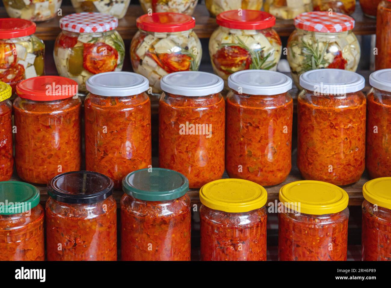Traditional Ajvar Spread Sweet Bell Peppers Preserved in Glass Jars ...