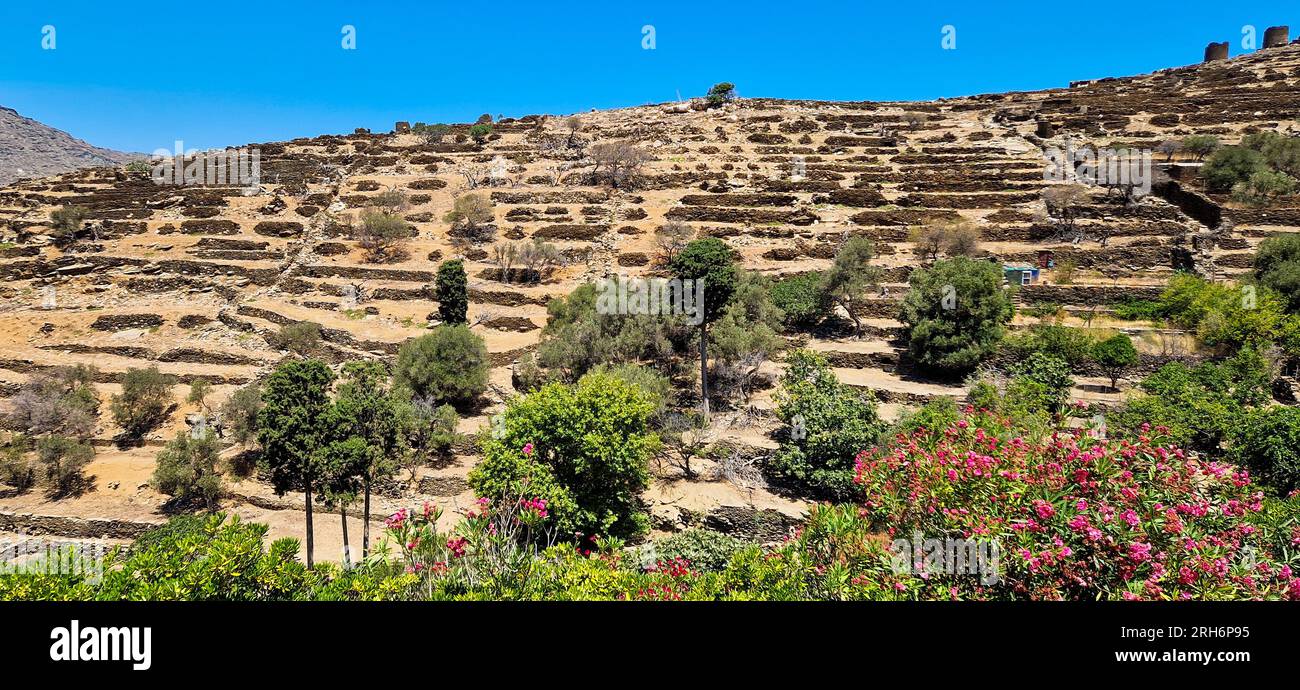 Dry landscape in Pyrgos area, Tinos island, Greece, Southern Europe ...