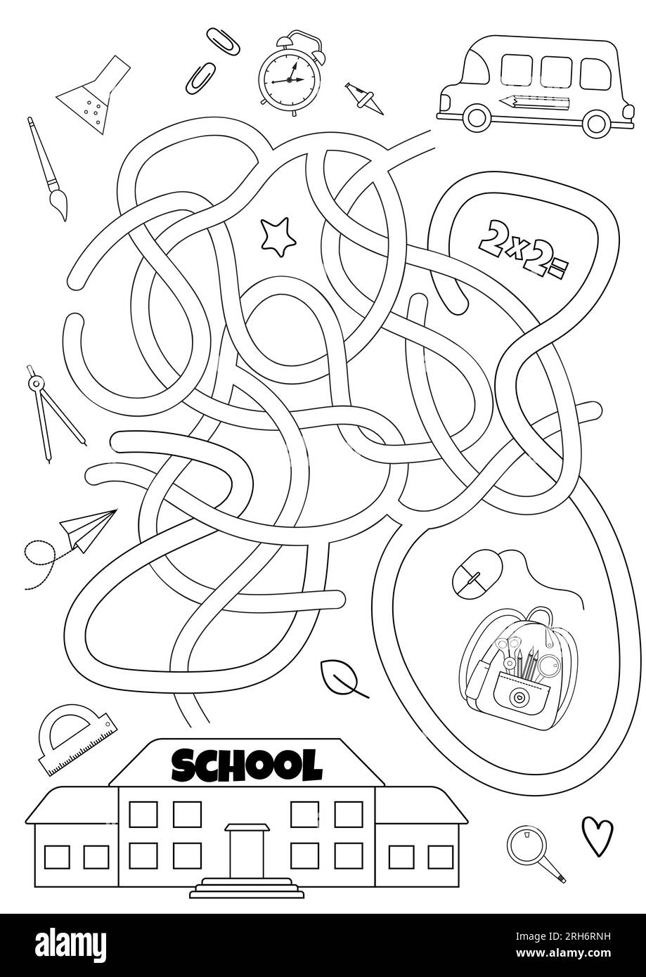 Vector maze isolated on white background. Help the school bus get to ...