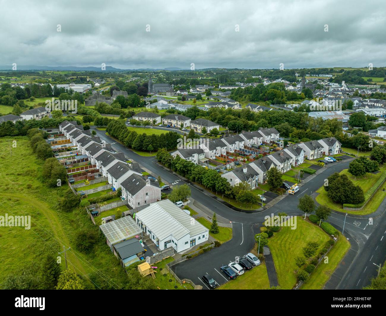 Aerial top down view of triplex and duplex house residential real ...