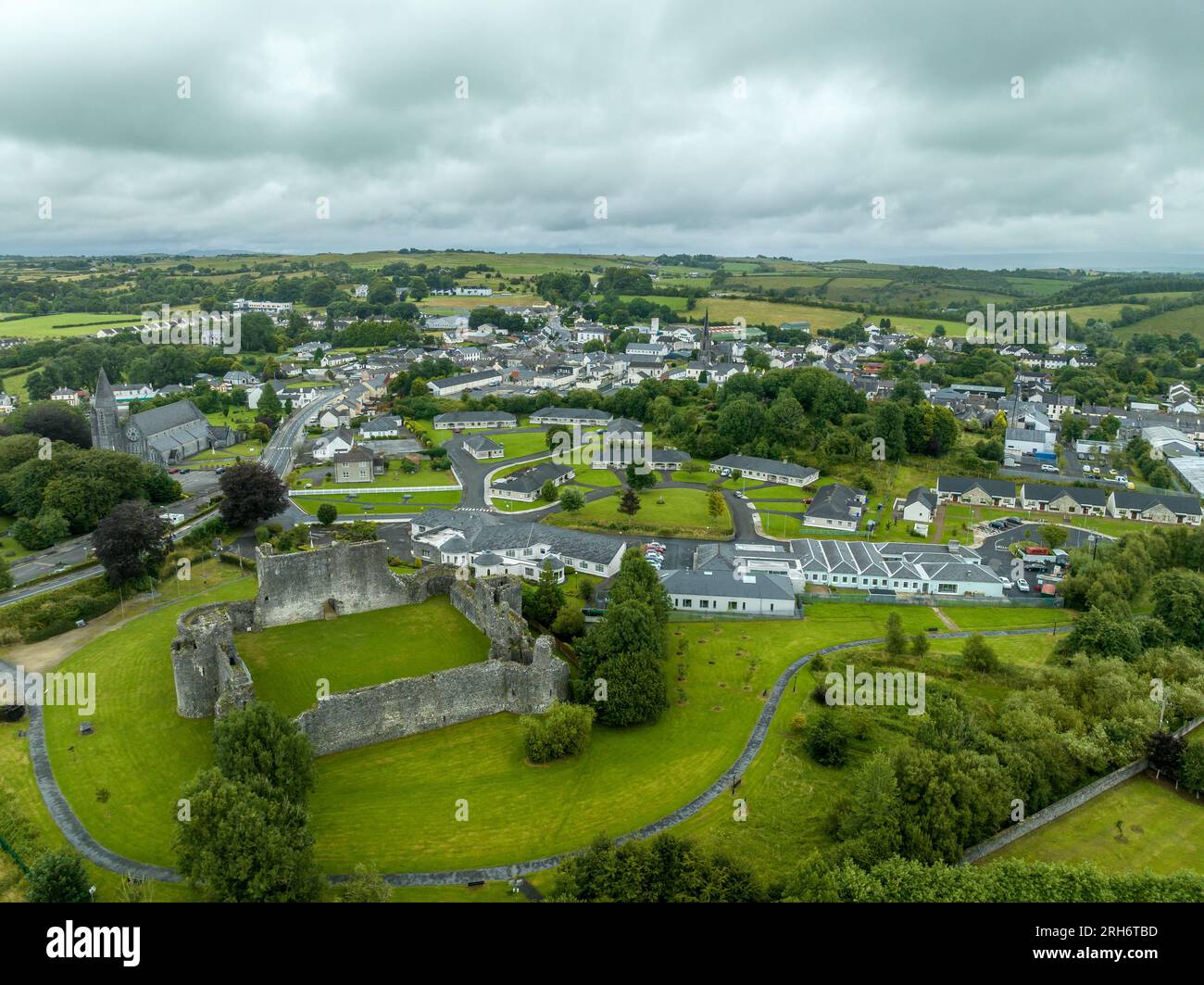 Aerial view of Ballymote castle ruined Anglo Norman castle in Cannacht ...