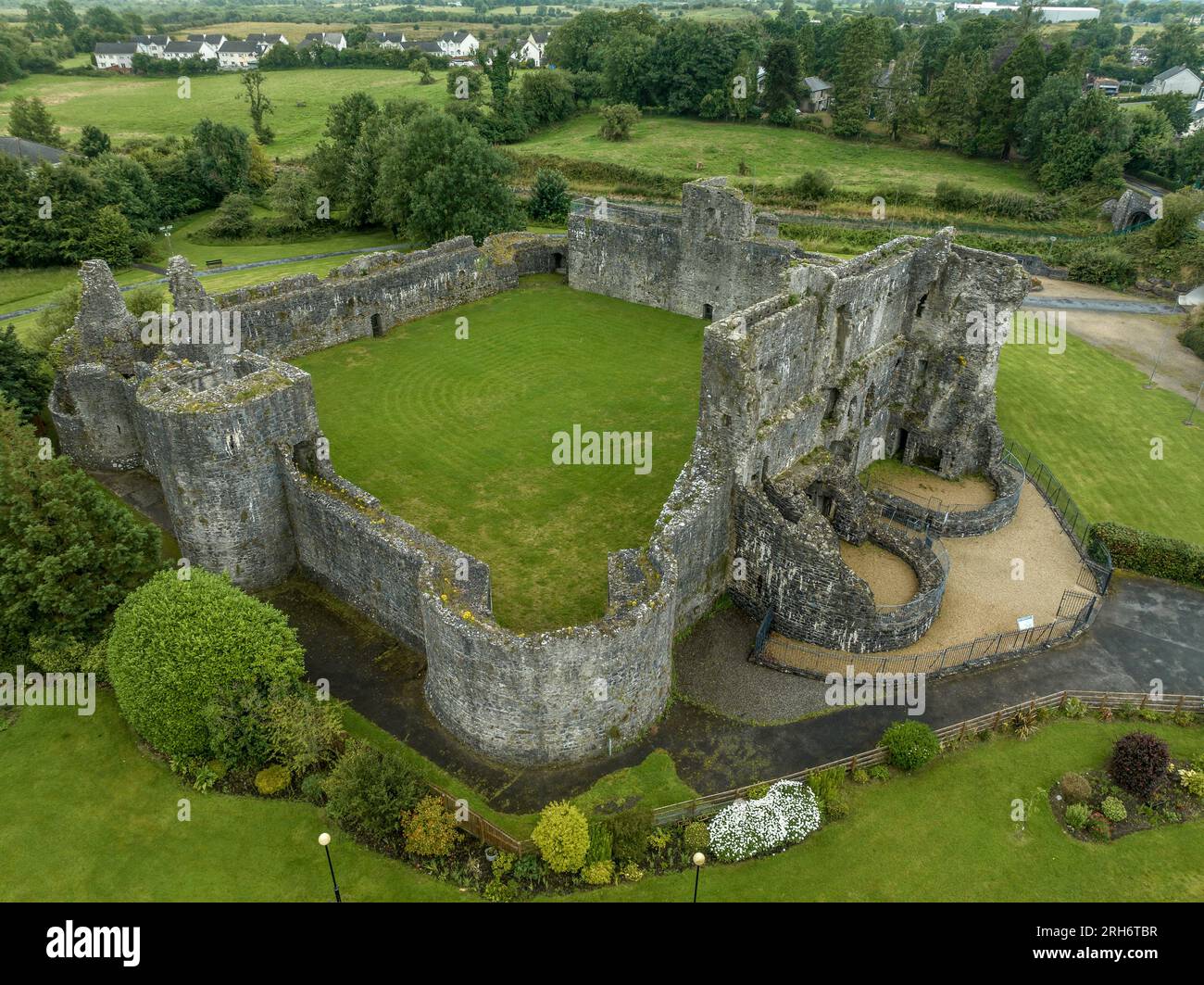 Aerial view of Ballymote castle ruined Anglo Norman castle in Cannacht ...