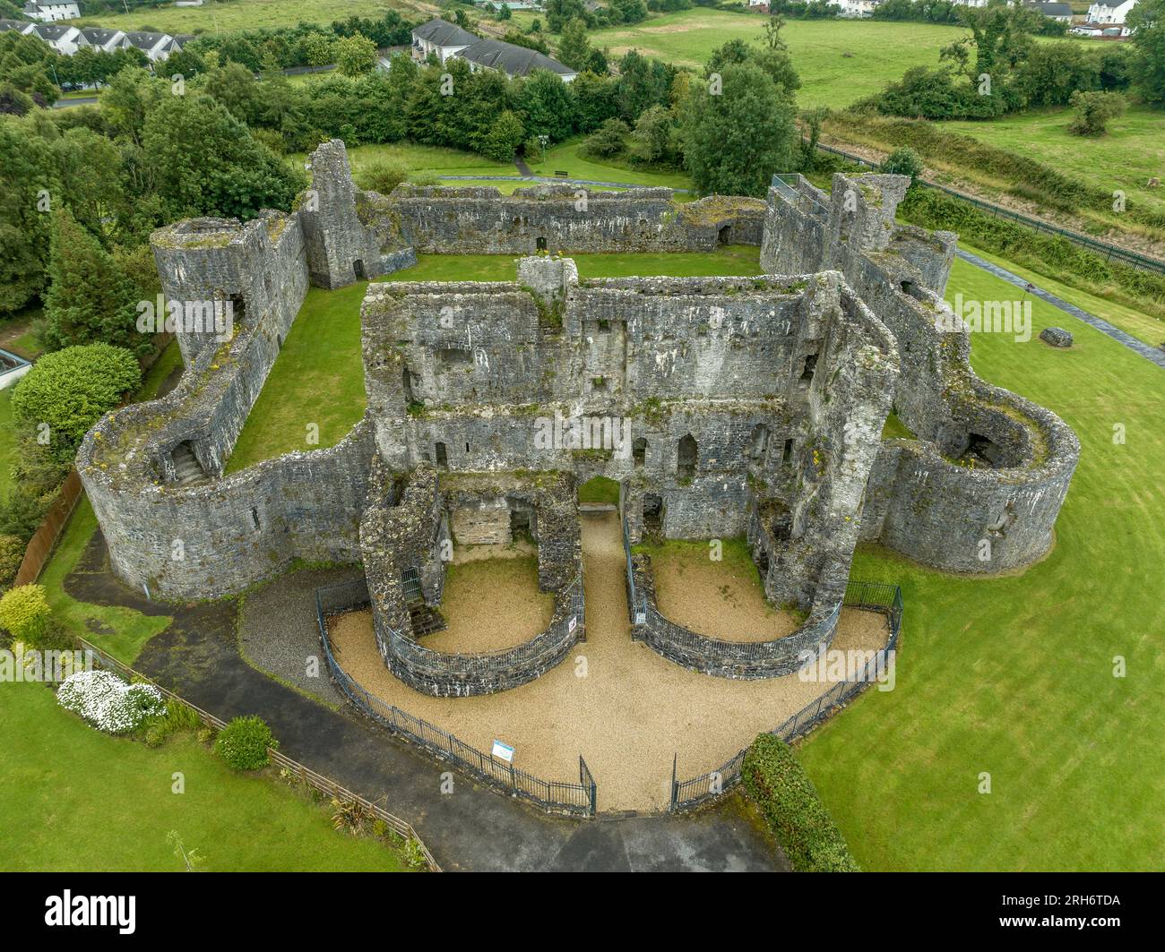 Aerial view of Ballymote castle ruined Anglo Norman castle in Cannacht ...