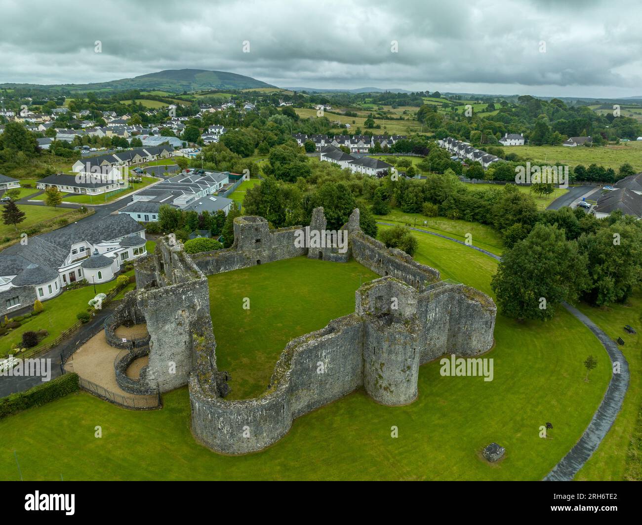 Aerial view of Ballymote castle ruined Anglo Norman castle in Cannacht ...