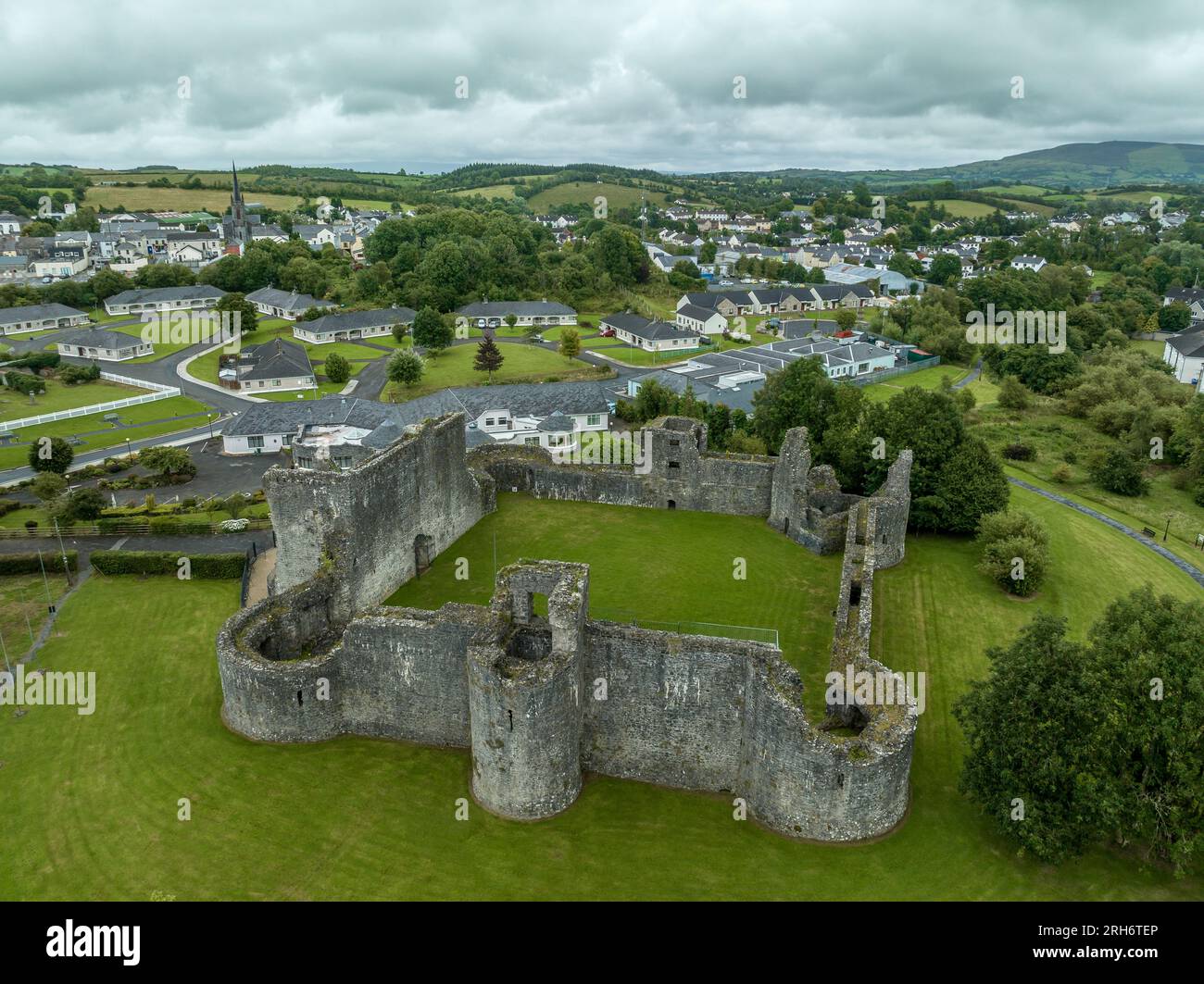 Aerial view of Ballymote castle ruined Anglo Norman castle in Cannacht ...