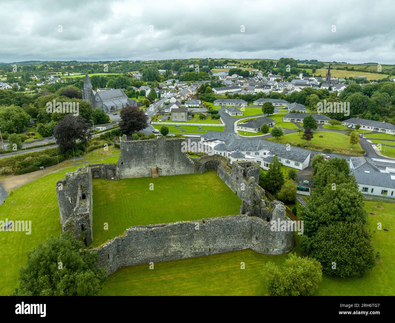 Aerial view of Ballymote castle ruined Anglo Norman castle in Cannacht ...