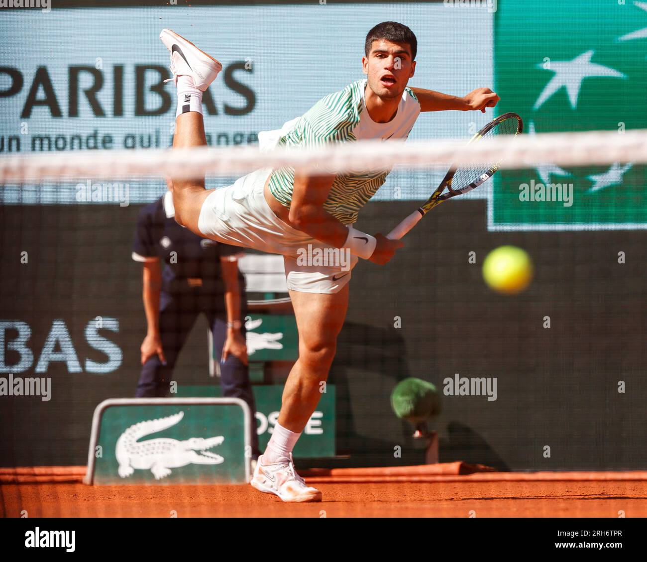 Spanish tennis player Carlos Alcaraz in action at the French Open 2023 ...
