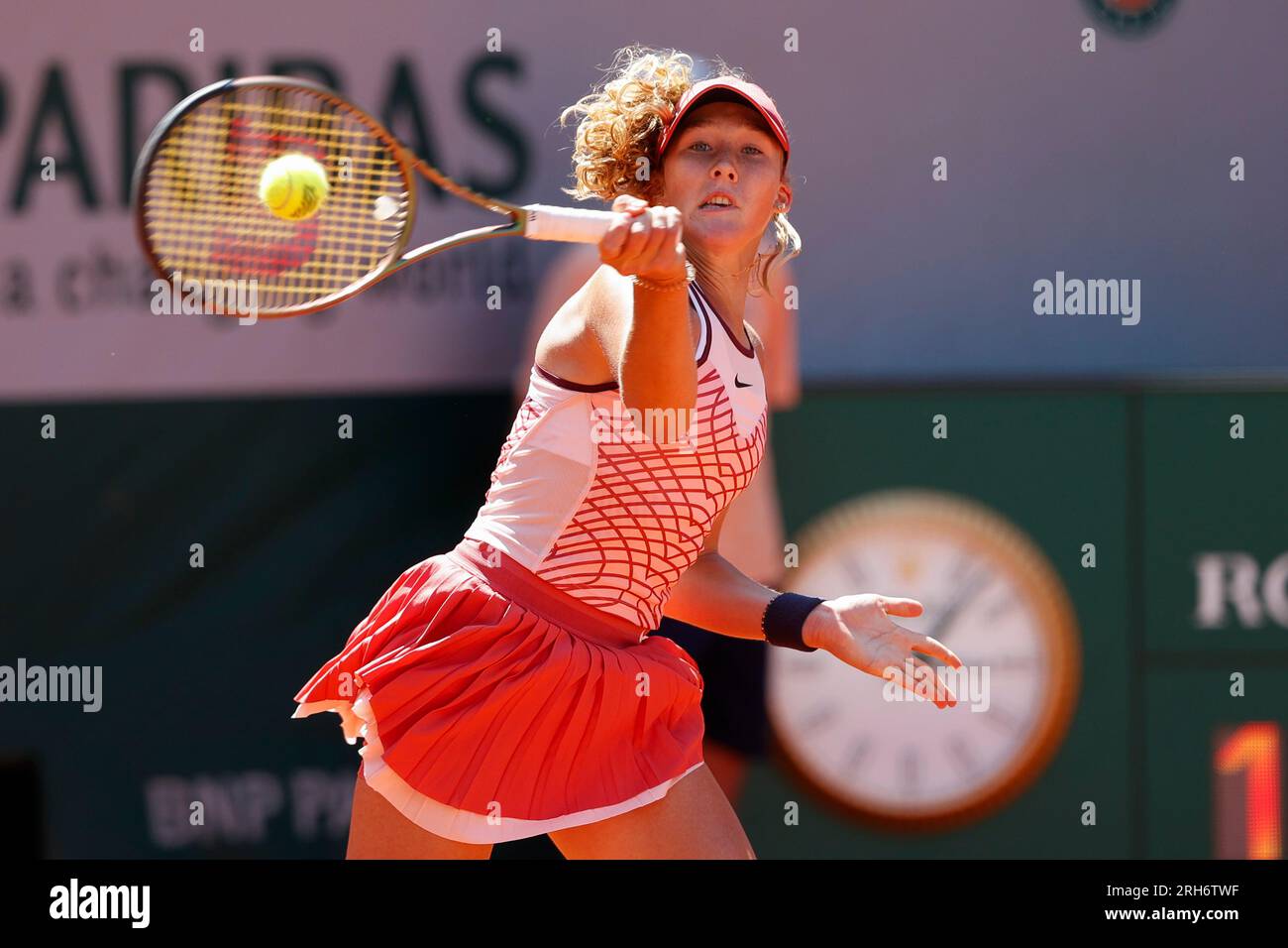 Russian tennis player Mirra Andreeva in action at the French Open 2023 ...