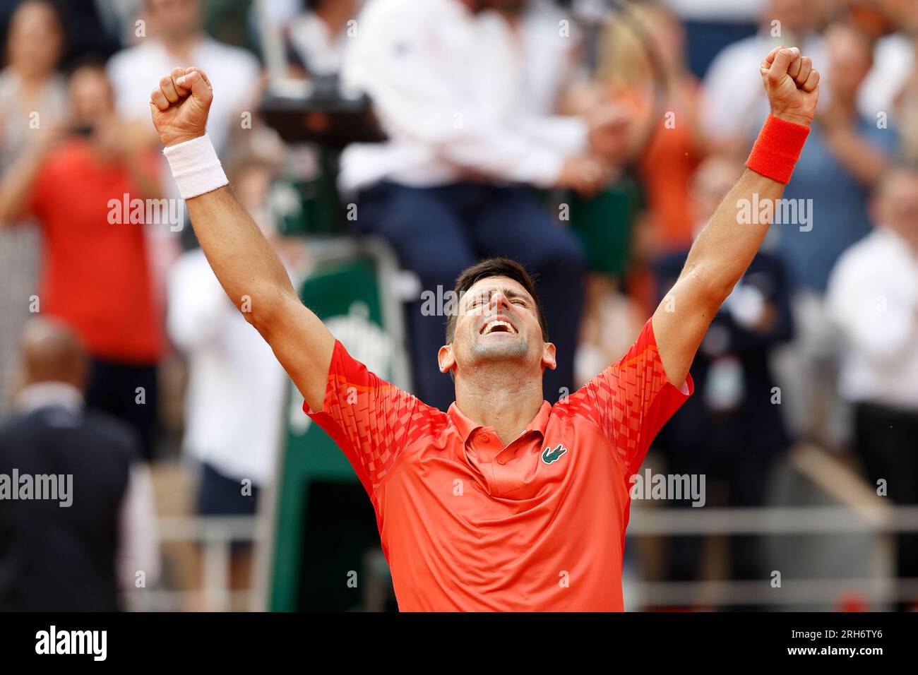 Serbian tennis player Novak Djokovic celebrating at the French Open ...