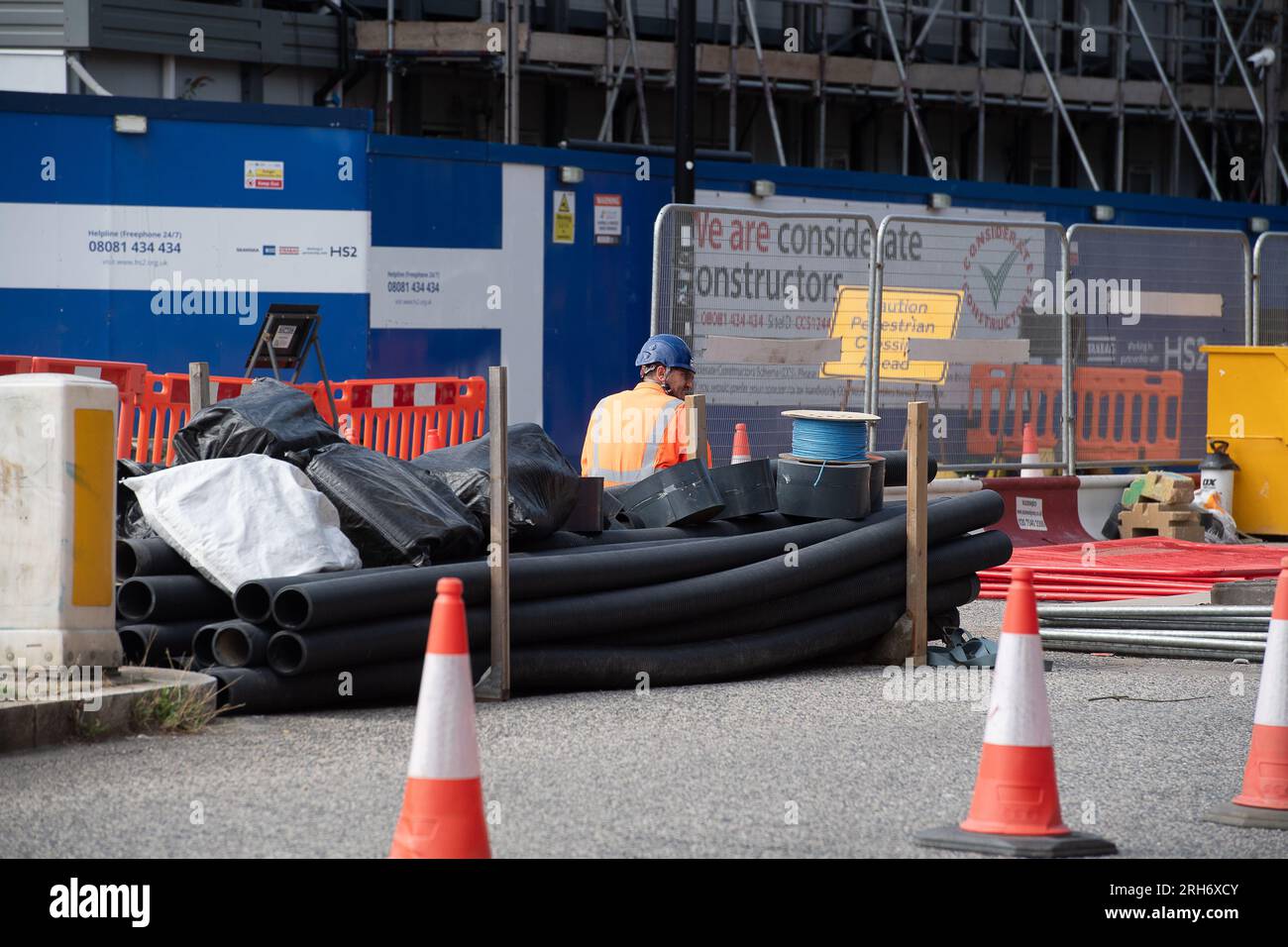 Camden, London, UK. 10th August, 2023. HS2 High Speed works on a road ...