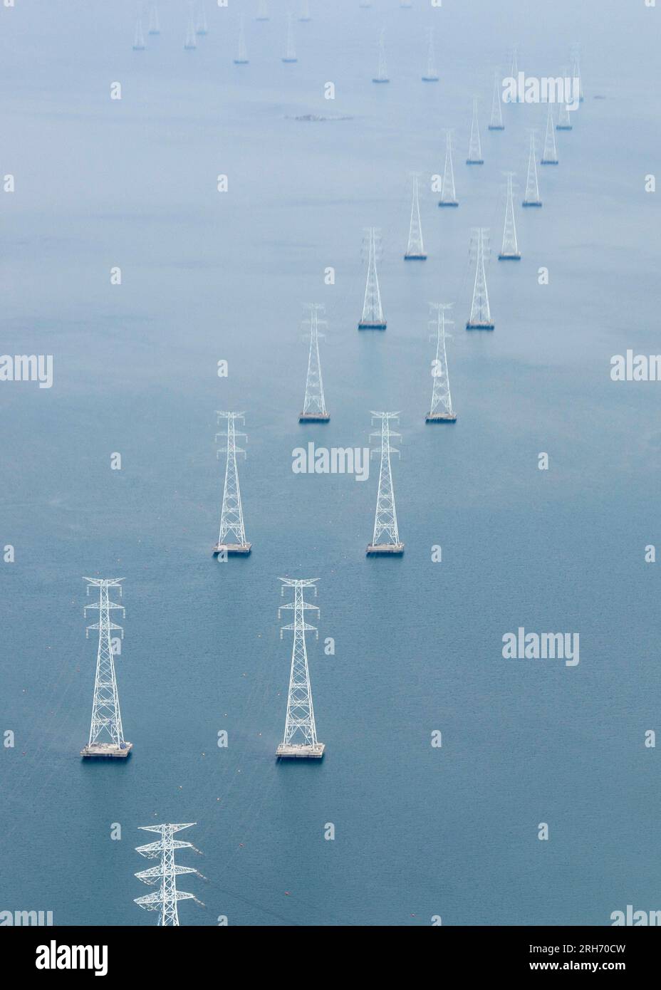 Aerial view of a power line in the sea in Seoul, April 15, 2023 Stock ...