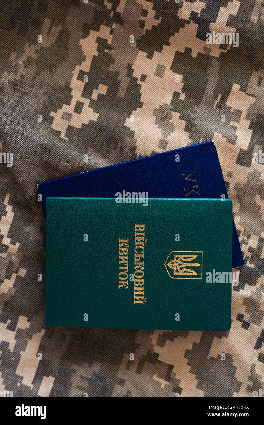 Ukrainian passport and military id identity card. Ukraine pixel ...